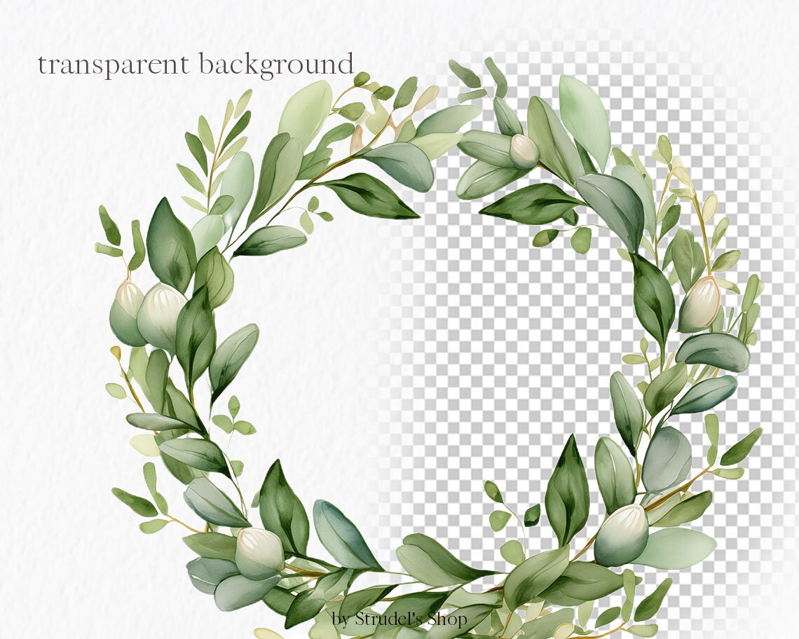 Watercolor Greenery Clipart - Spring Heart Rustic Frame Plant Wreath ...