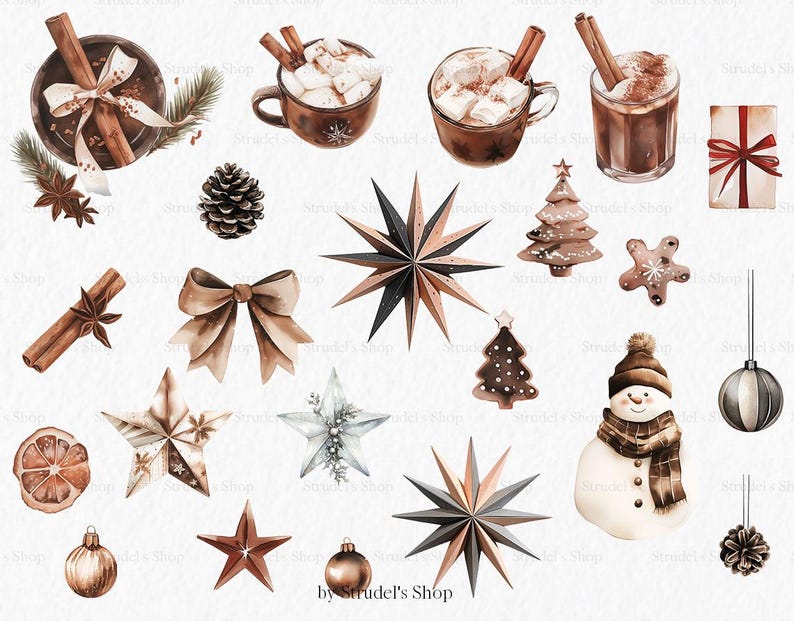 Boho Christmas Png Watercolor Clipart - #b157 - Etsy