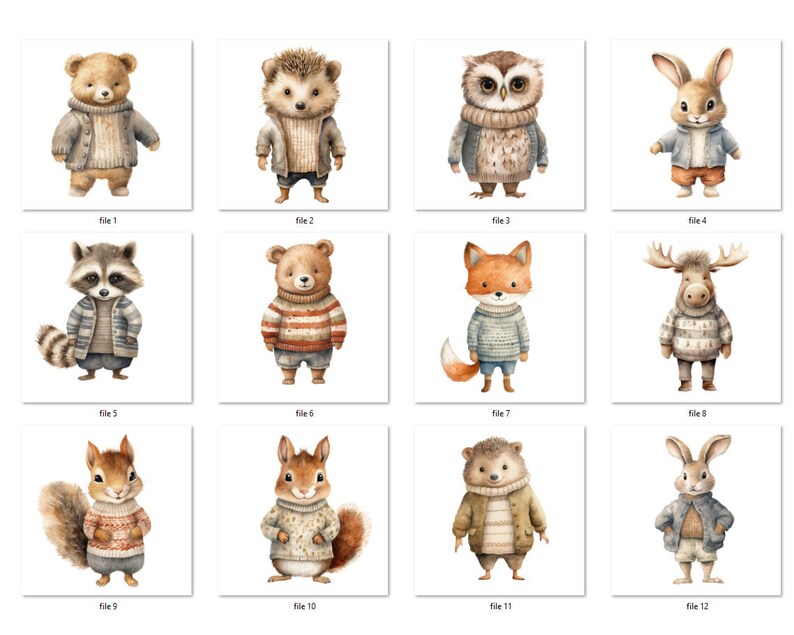 Winter Woodland Animals Clipart PNG Watercolor Christmas - Etsy