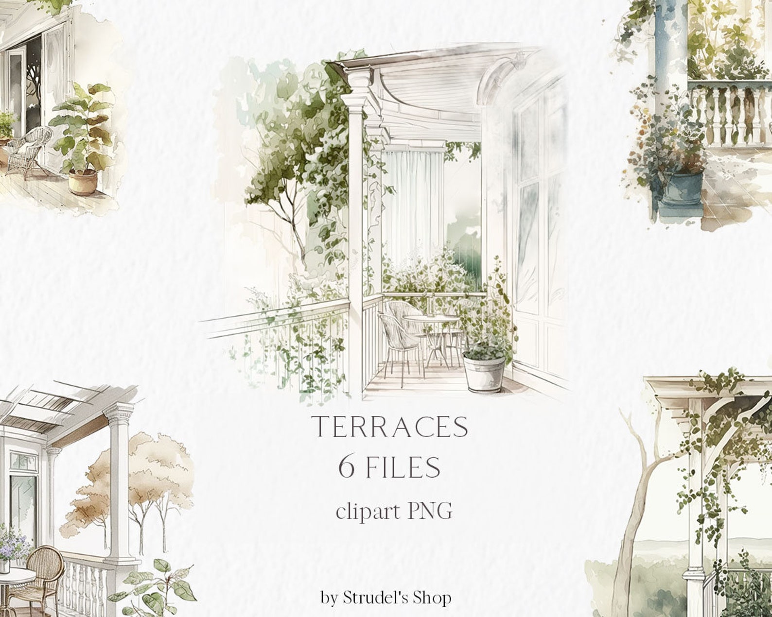 Terrace Watercolor Clipart PNG Printable Decor Digital Illustration ...