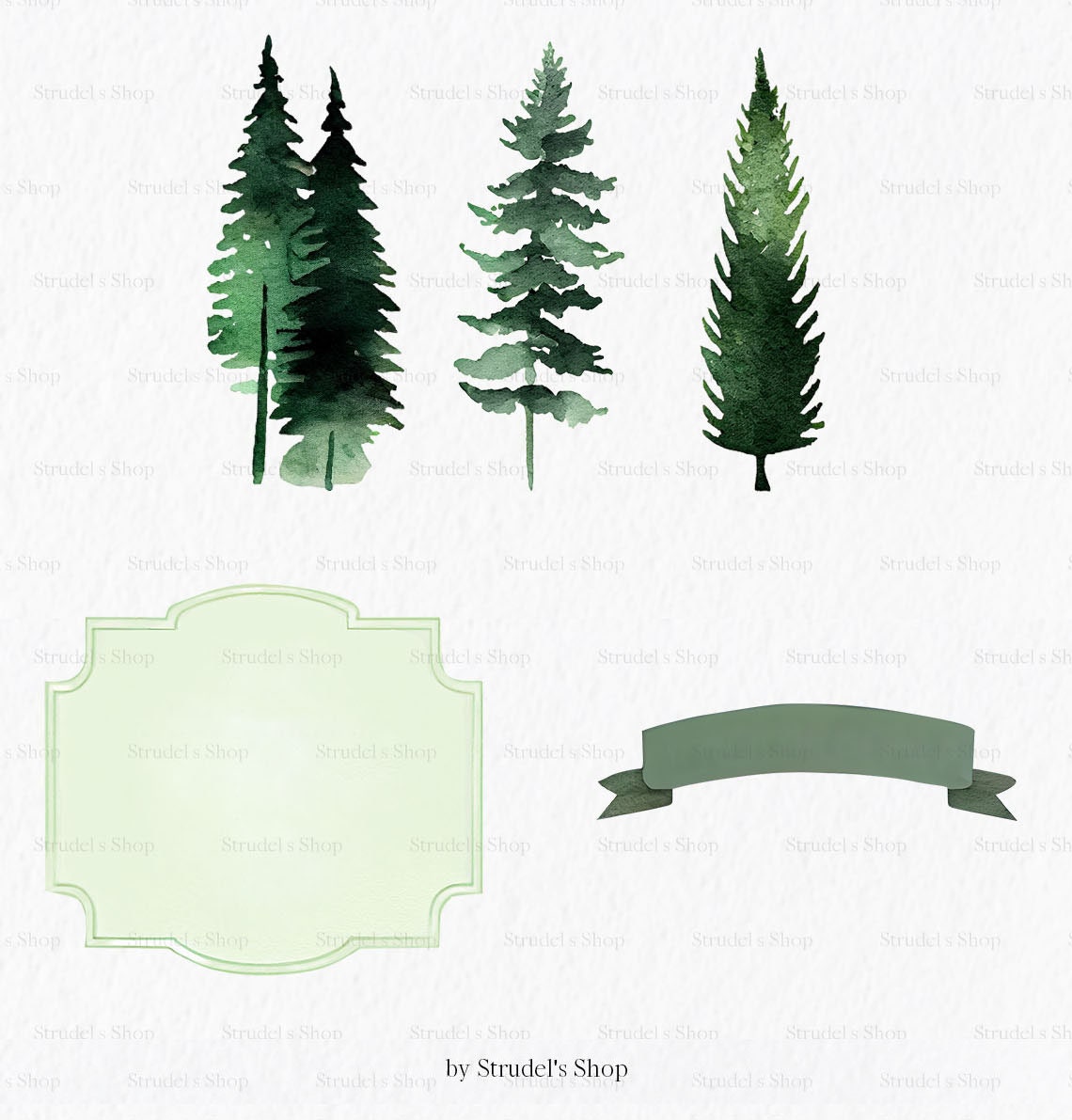Forest Watercolor Clipart PNG Woodland Mountain Landscape - Etsy