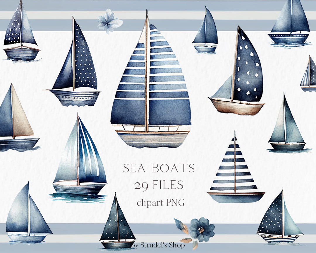 Sea Boats Watercolor Clipart PNG - Nautical Marine Summer Sailing ...