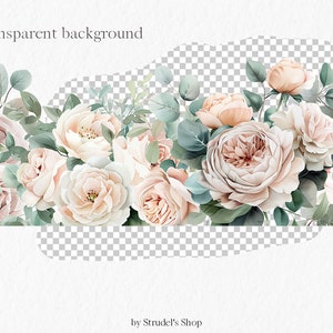 Rose Peony Seamless Border Watercolor Clipart PNG #c105 - Etsy