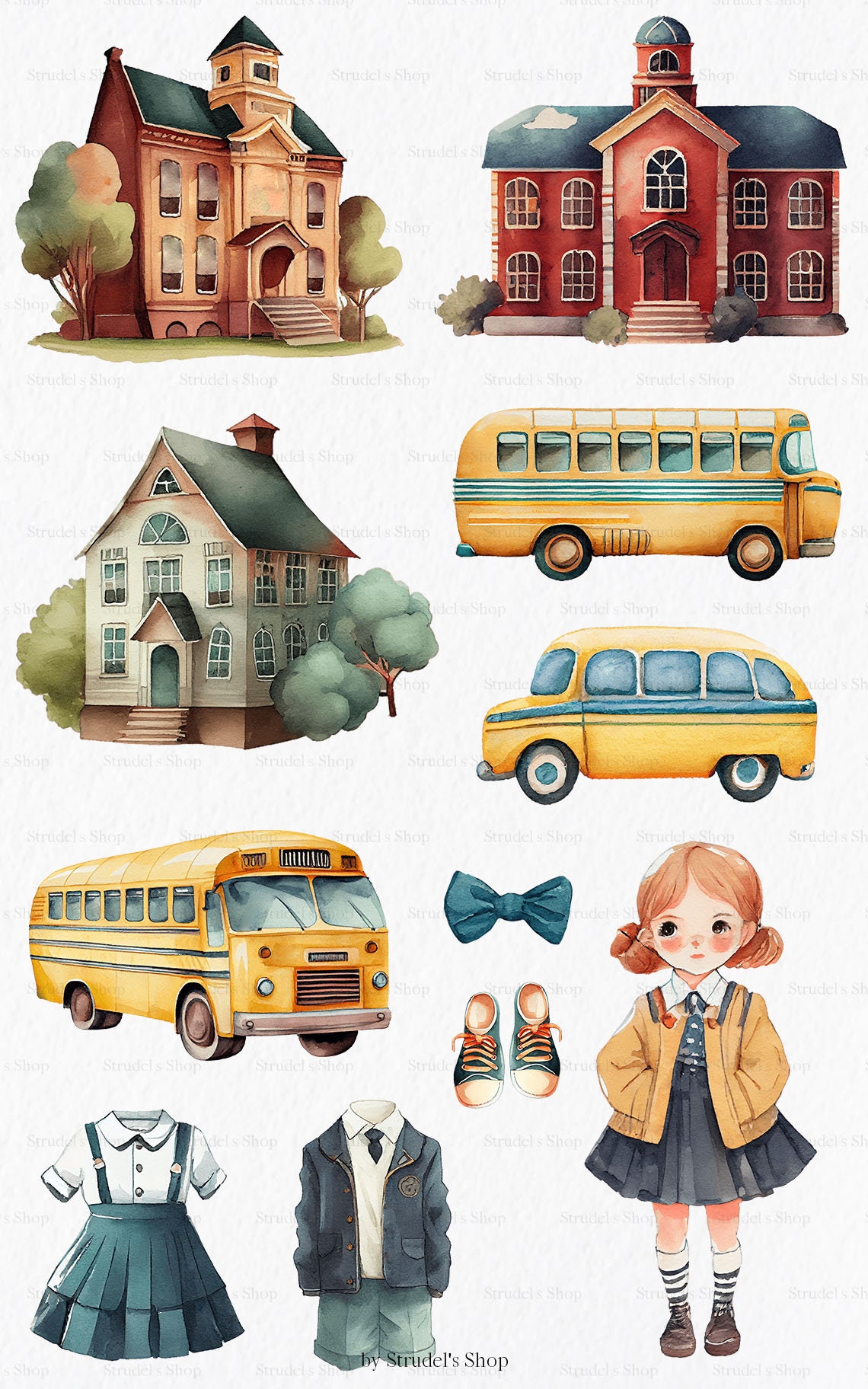 Back to School Watercolor Clipart PNG School Supplies - Etsy