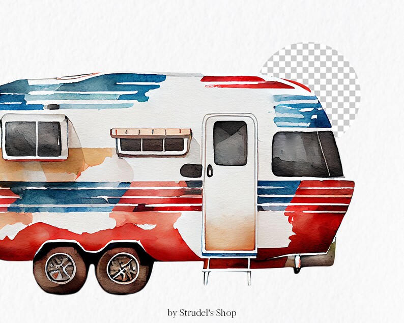 4th of July Watercolor Clipart PNG Independence Day Camper - Etsy