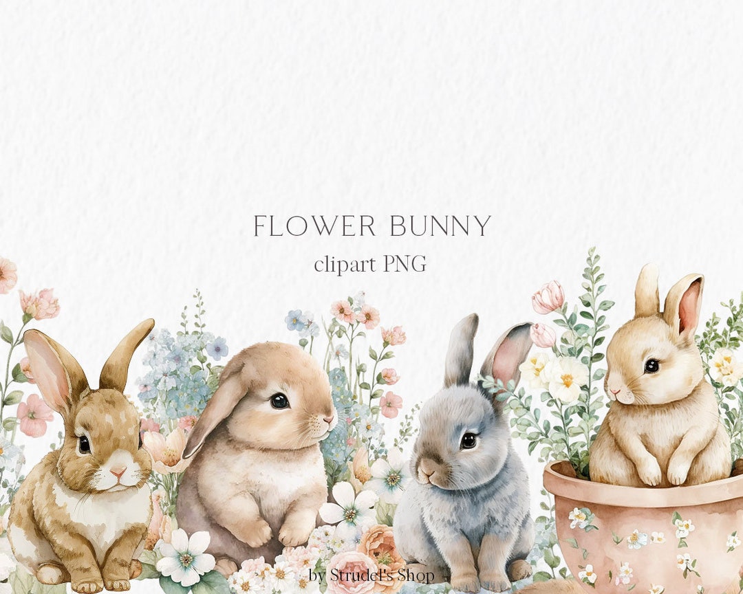 Flower Bunny Watercolor Clipart PNG - Easter Bunny Easter Sublimation ...
