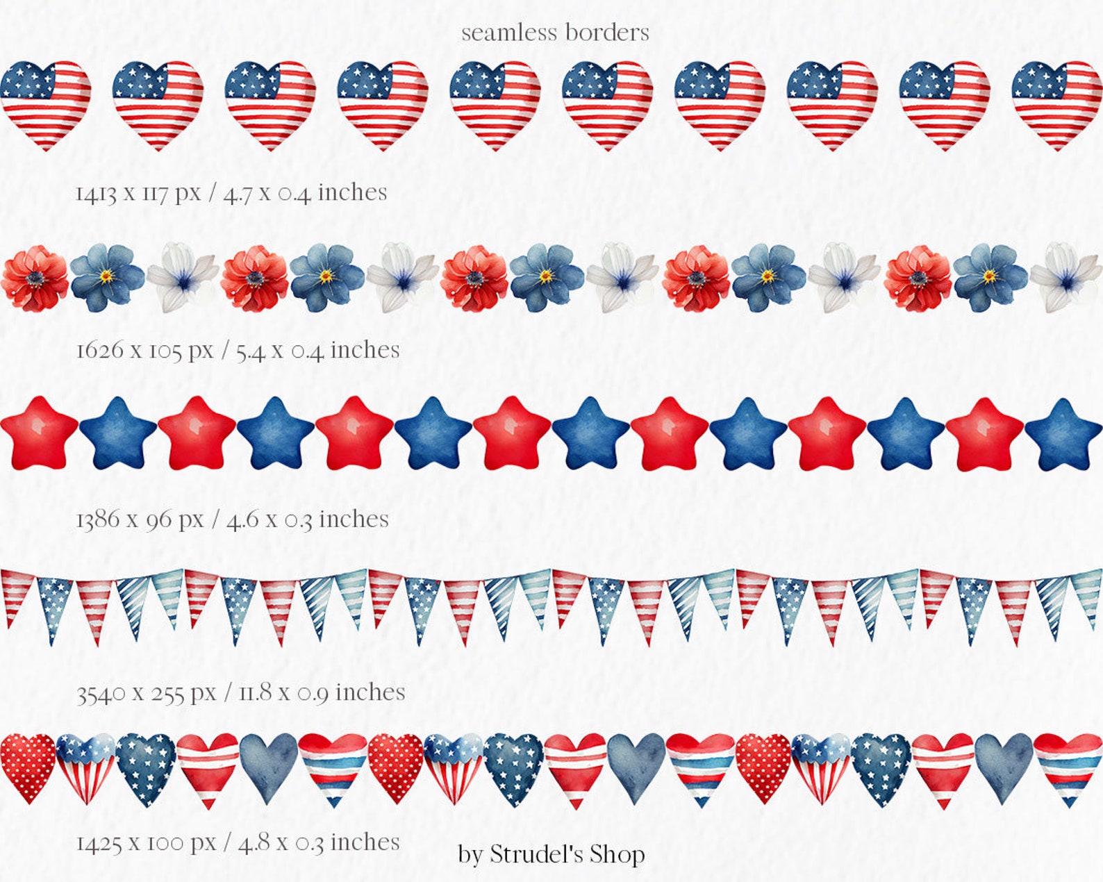 Independence Day Watercolor Clipart PNG - Seamless Borders Banners ...