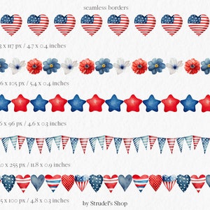 Independence Day Watercolor Clipart PNG - Seamless Borders Banners ...