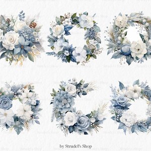 Dusty Blue Flowers Winter Clipart PNG #b201 - Etsy