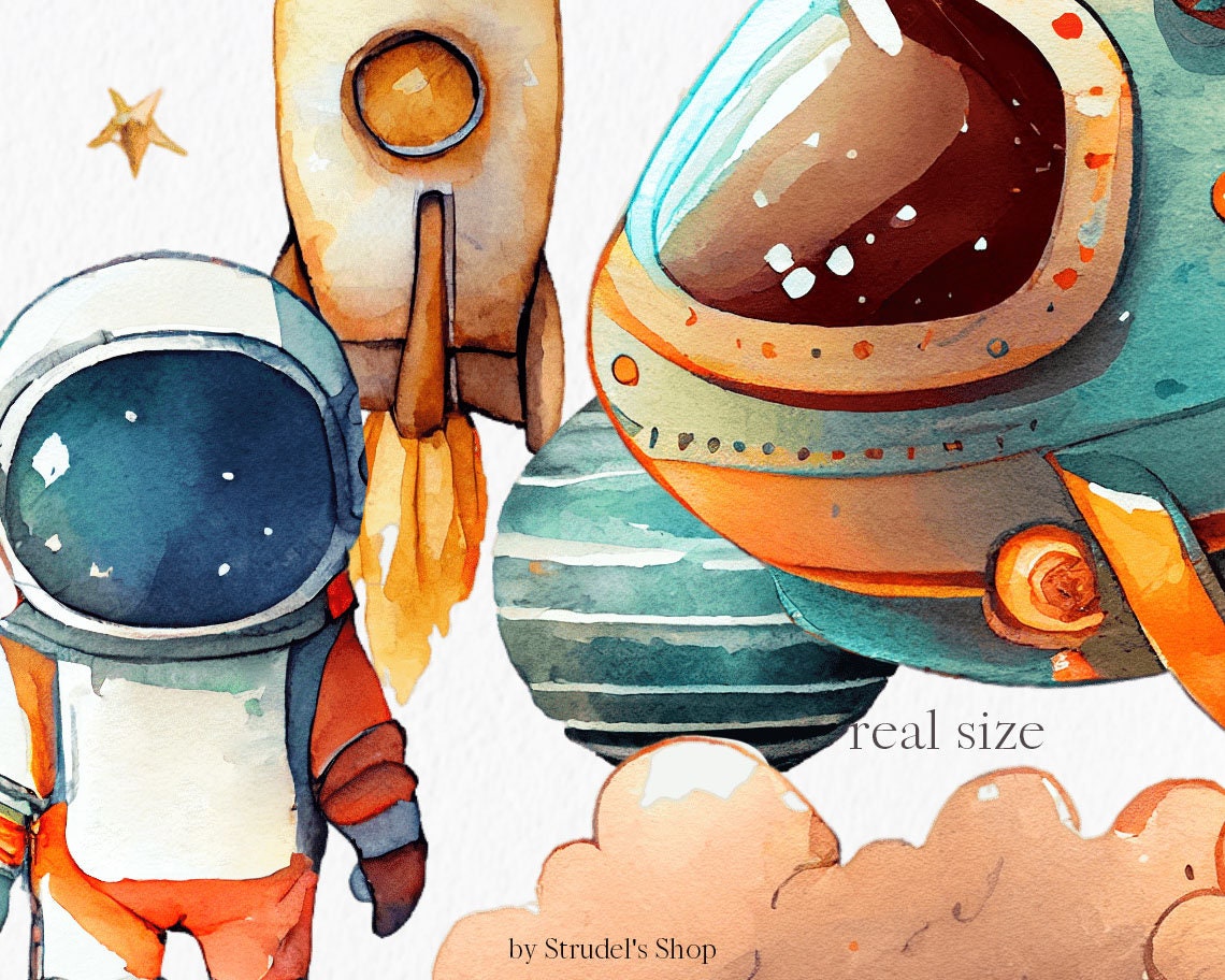 Cute Astronaut Watercolor Clipart PNG Birthday Party Clipart - Etsy