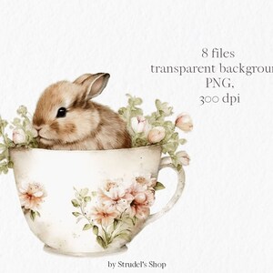 Bunnies in Vintage Cups Watercolor Clipart PNG - Easter Spring ...