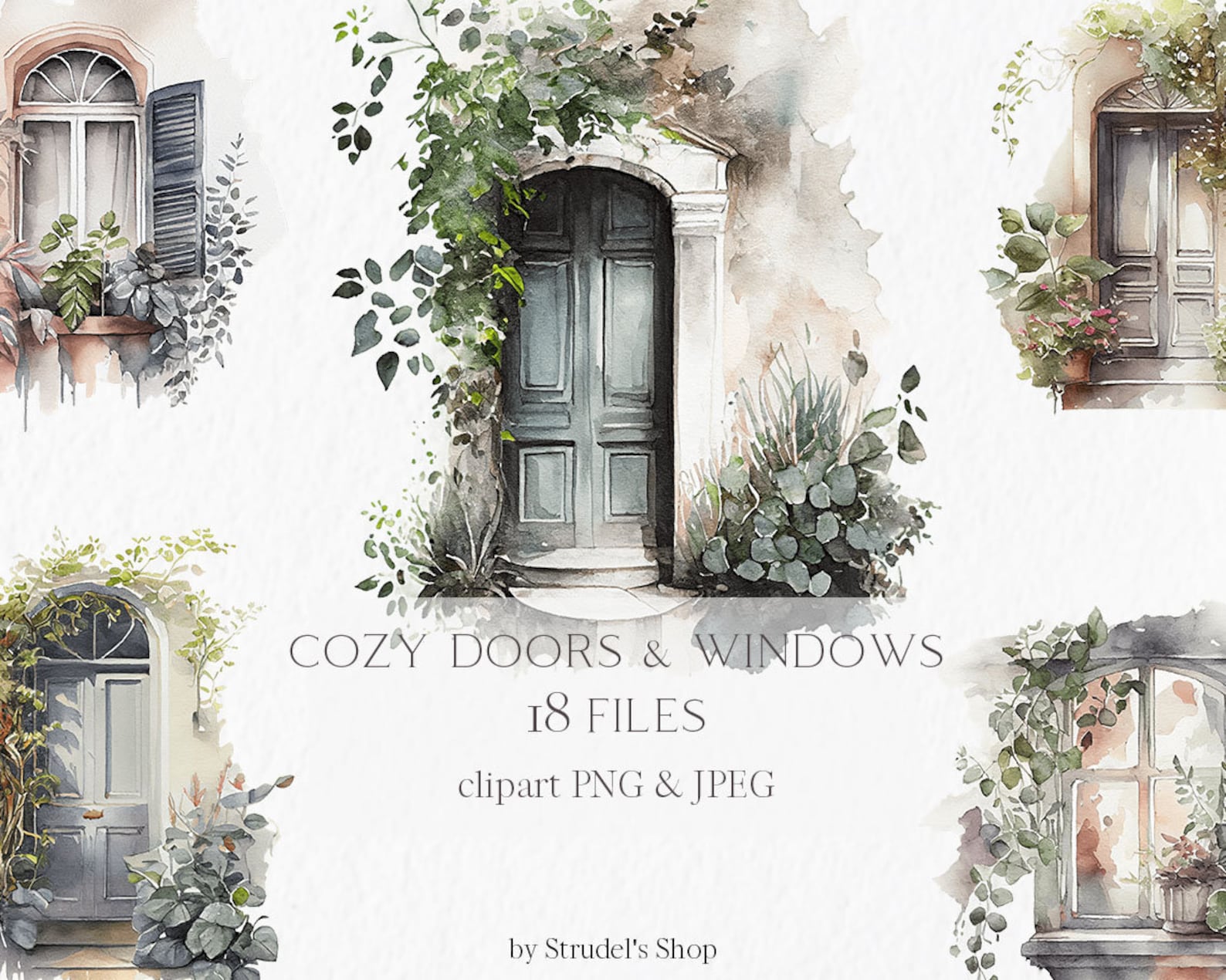 Cozy Doors Windows Watercolor Clipart PNG House Sublimation - Etsy