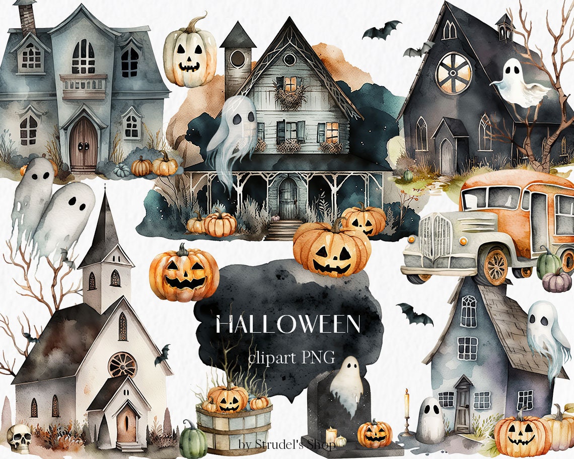 Halloween Clipart PNG Spooky Party Pumpkin Ghost Jack O - Etsy