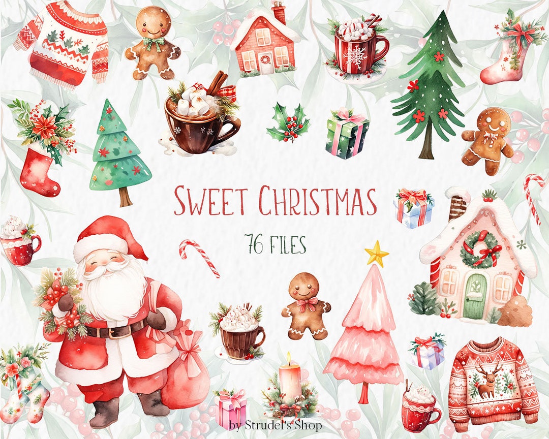 Cute Watercolor Clipart Christmas Bundle - Christmas Tree Frame Border ...