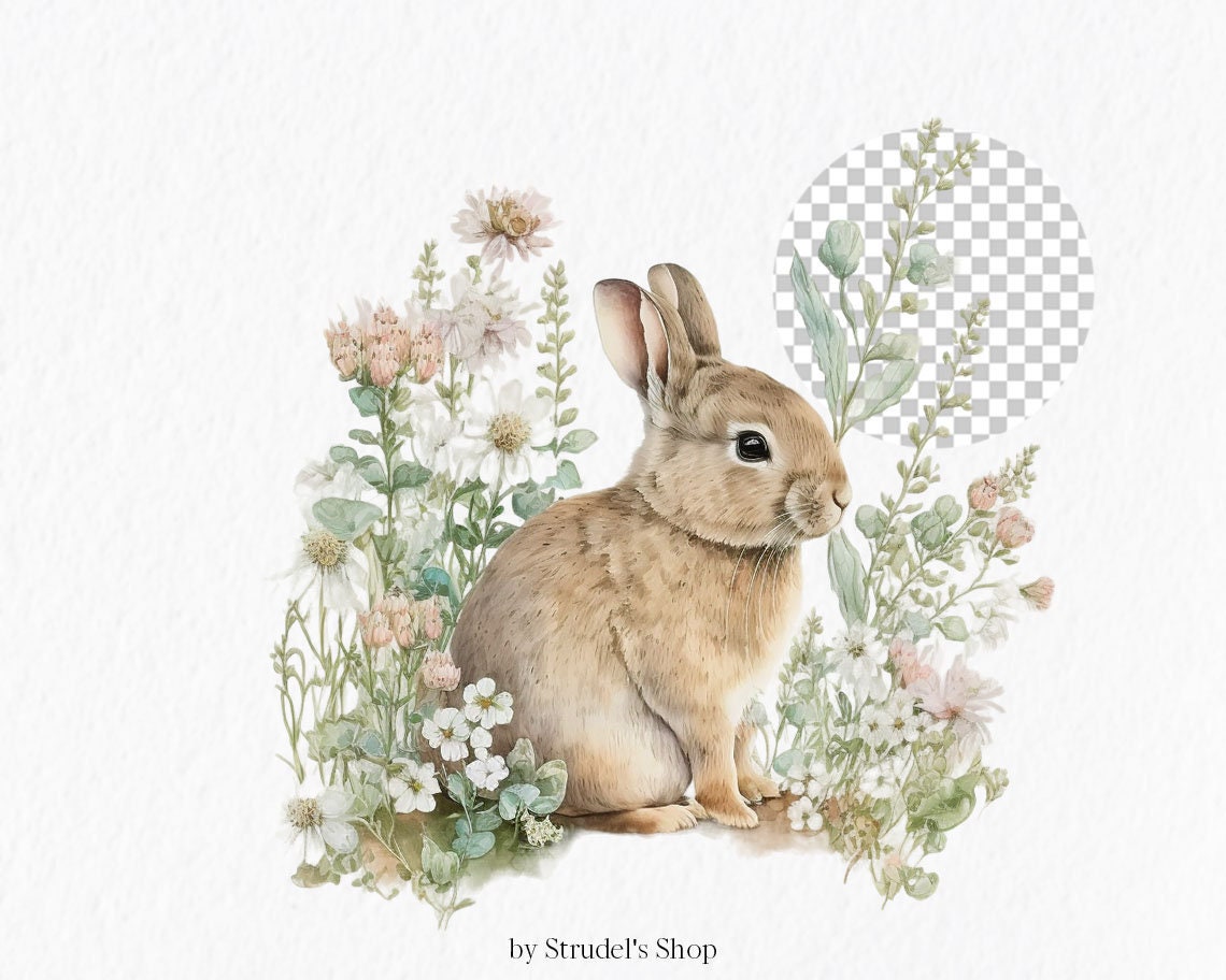 Garden Rabbits Watercolor Clipart PNG Bunny Sublimation - Etsy