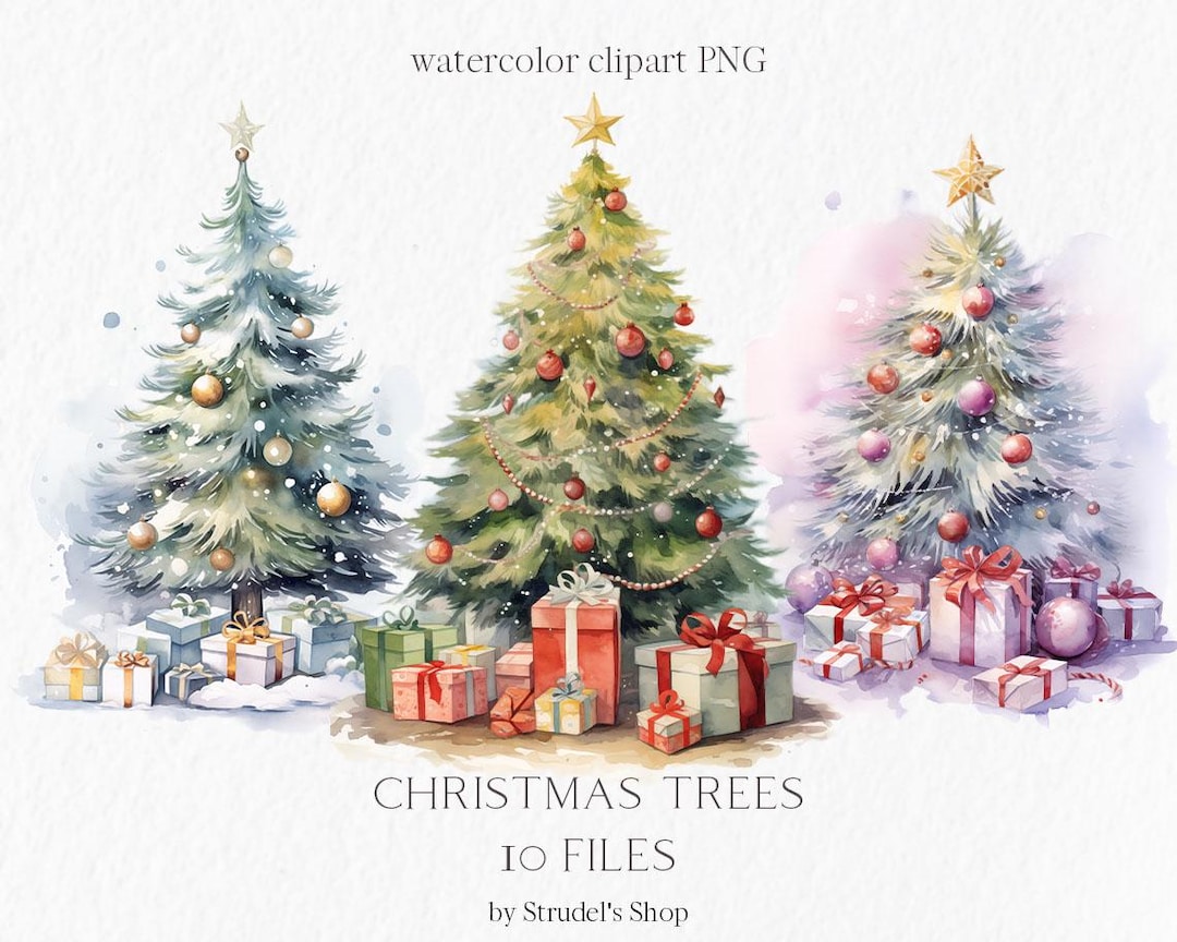 Christmas Tree Watercolor Clipart PNG #b194 - Etsy
