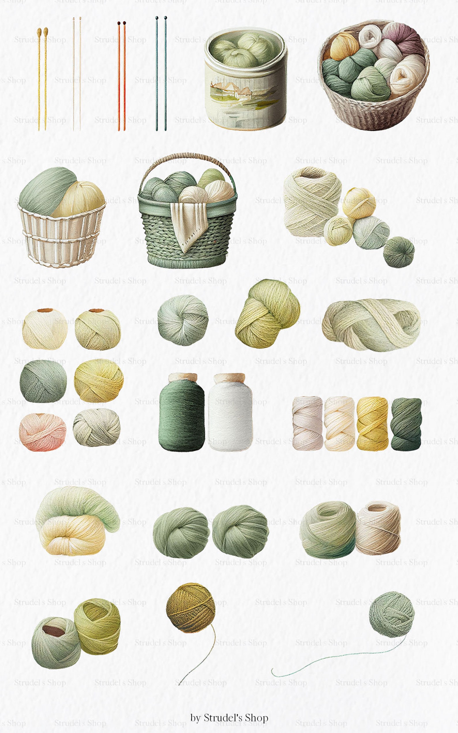 Knitting Watercolor Clipart PNG - Yarn Wool Needlework Hand Made ...