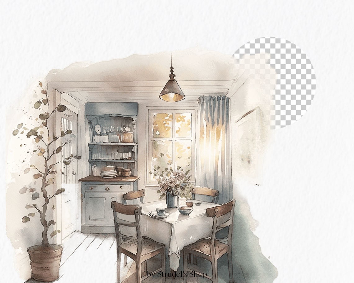 Dining Room Watercolor Clipart PNG Sublimation Design Cozy Aesthetic ...
