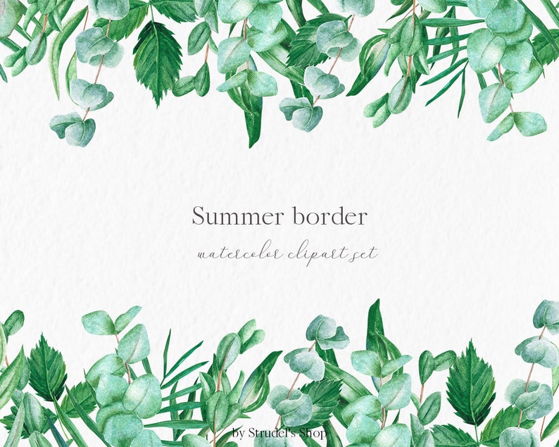 Summer Watercolor Leaves Border #c74 - Etsy