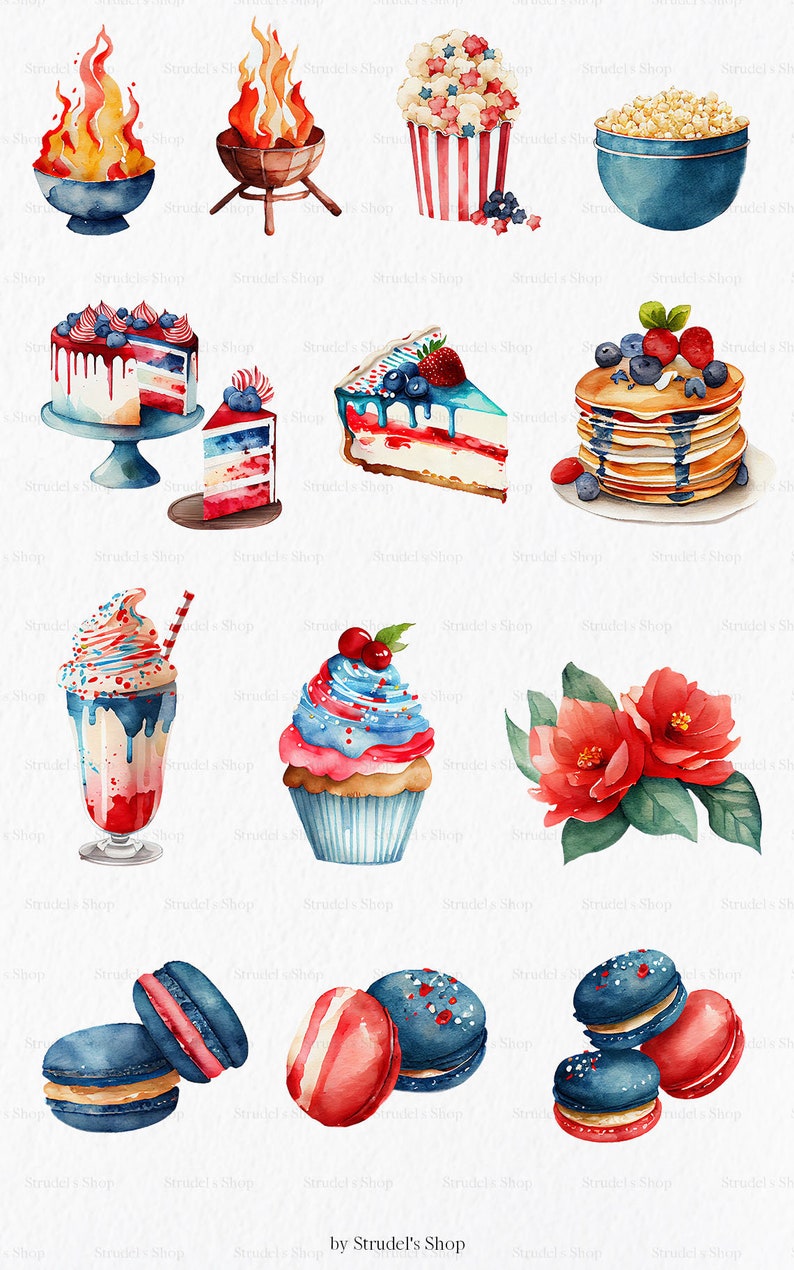 4th of July Watercolor Clipart PNG Independence Day Camper - Etsy