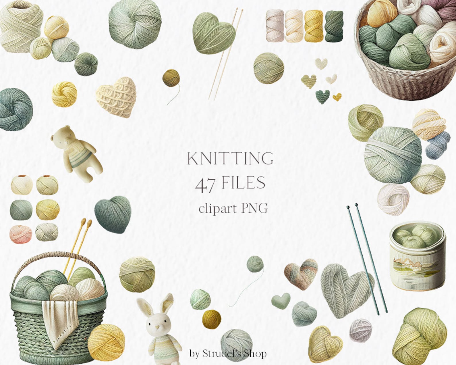 Knitting Watercolor Clipart PNG - Yarn Wool Needlework Hand Made ...