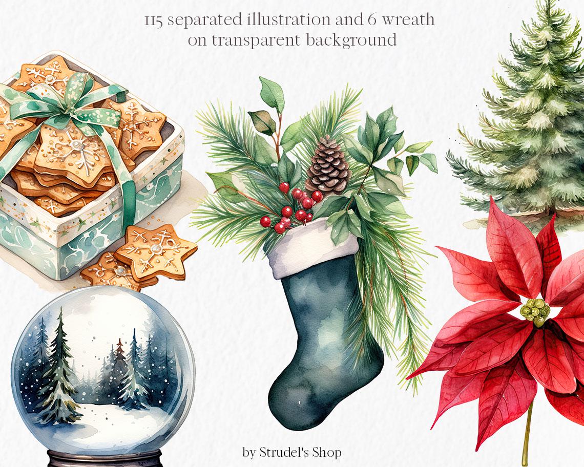 Classic Christmas Watercolor Digital Bundle #b186 - Etsy