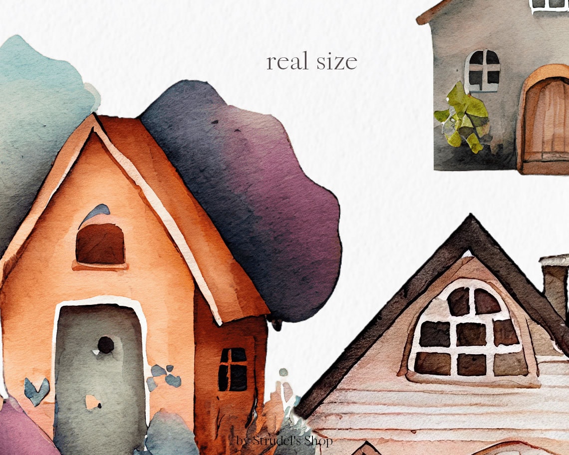 Little Houses Watercolor Clipart PNG Home Sweet Home Cartoon - Etsy UK