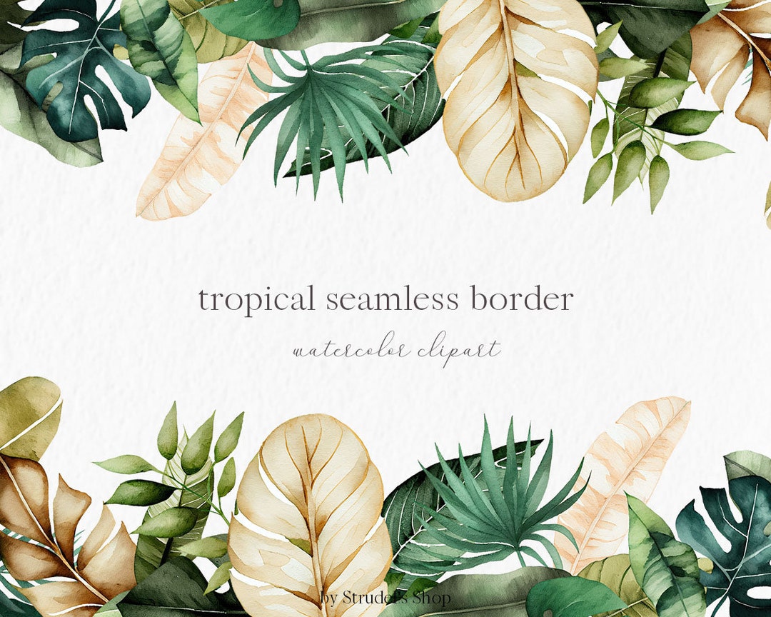 Jungle Seamless Border Watercolor Clipart PNG - Tropical Summer ...
