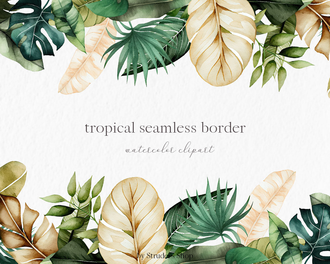 Jungle Seamless Border Watercolor Clipart PNG Tropical - Etsy