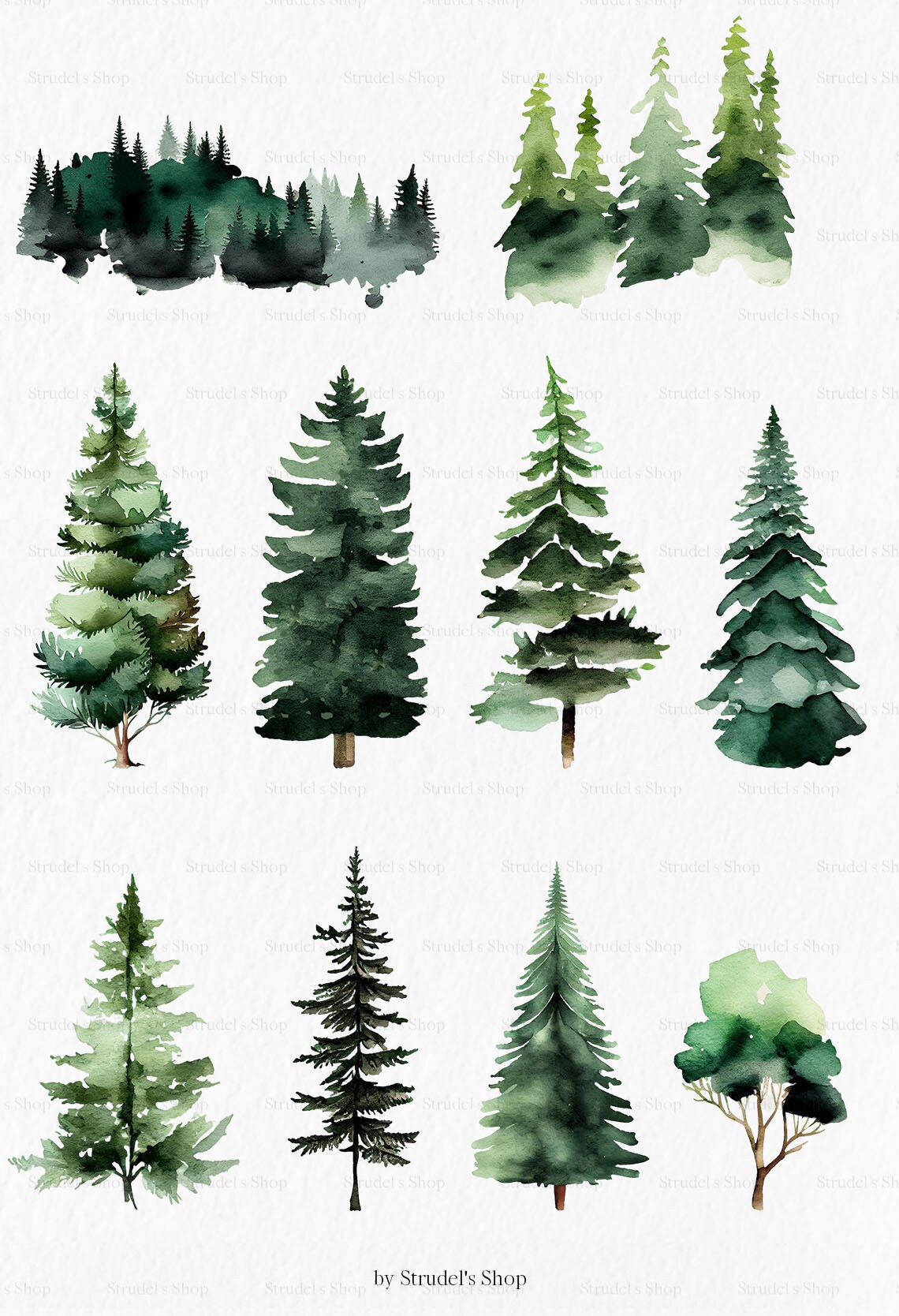 Forest Watercolor Clipart PNG Woodland Mountain Landscape - Etsy