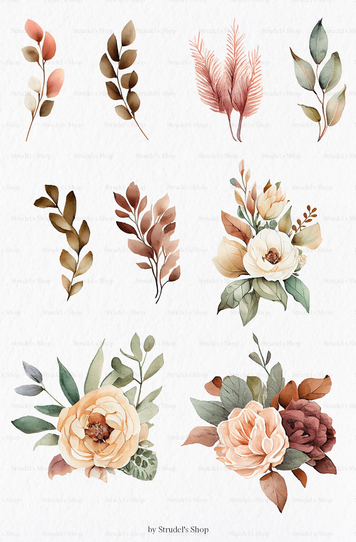 Boho Flowers Watercolor Clipart PNG Floral Wedding Bohemian - Etsy UK