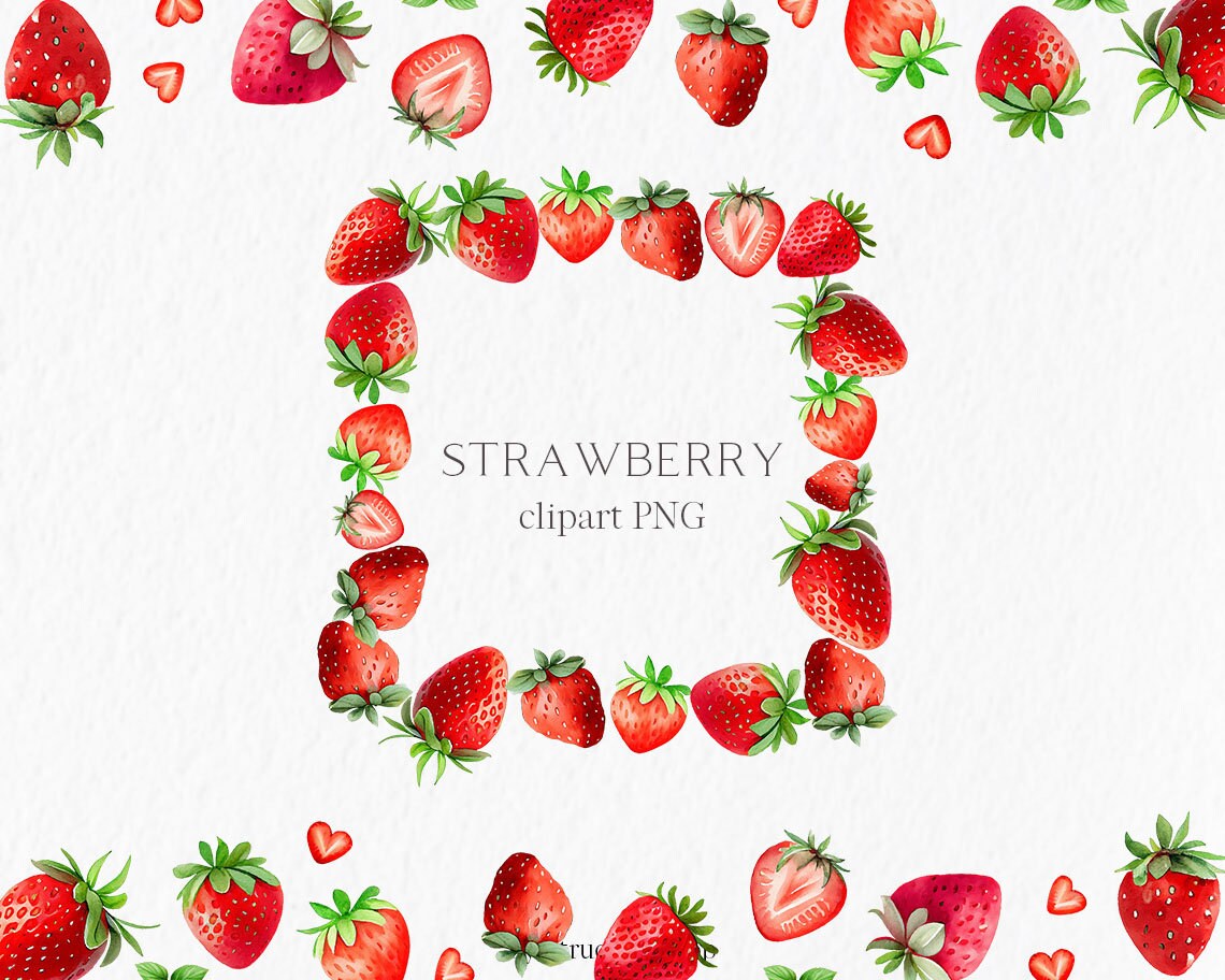 Strawberry Watercolor Clipart PNG Frame Border Wreath Summer - Etsy
