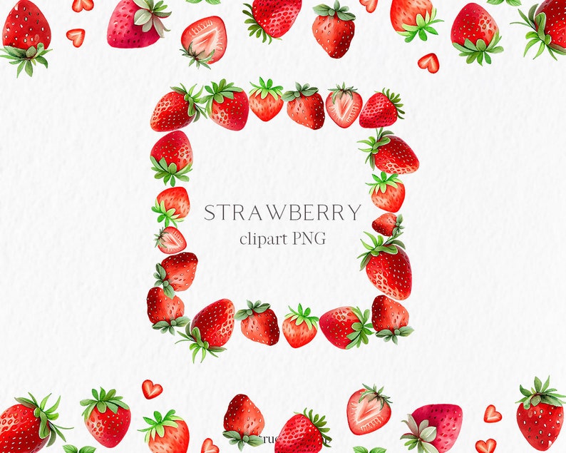 Strawberry Watercolor Clipart PNG Frame Border Wreath Summer - Etsy