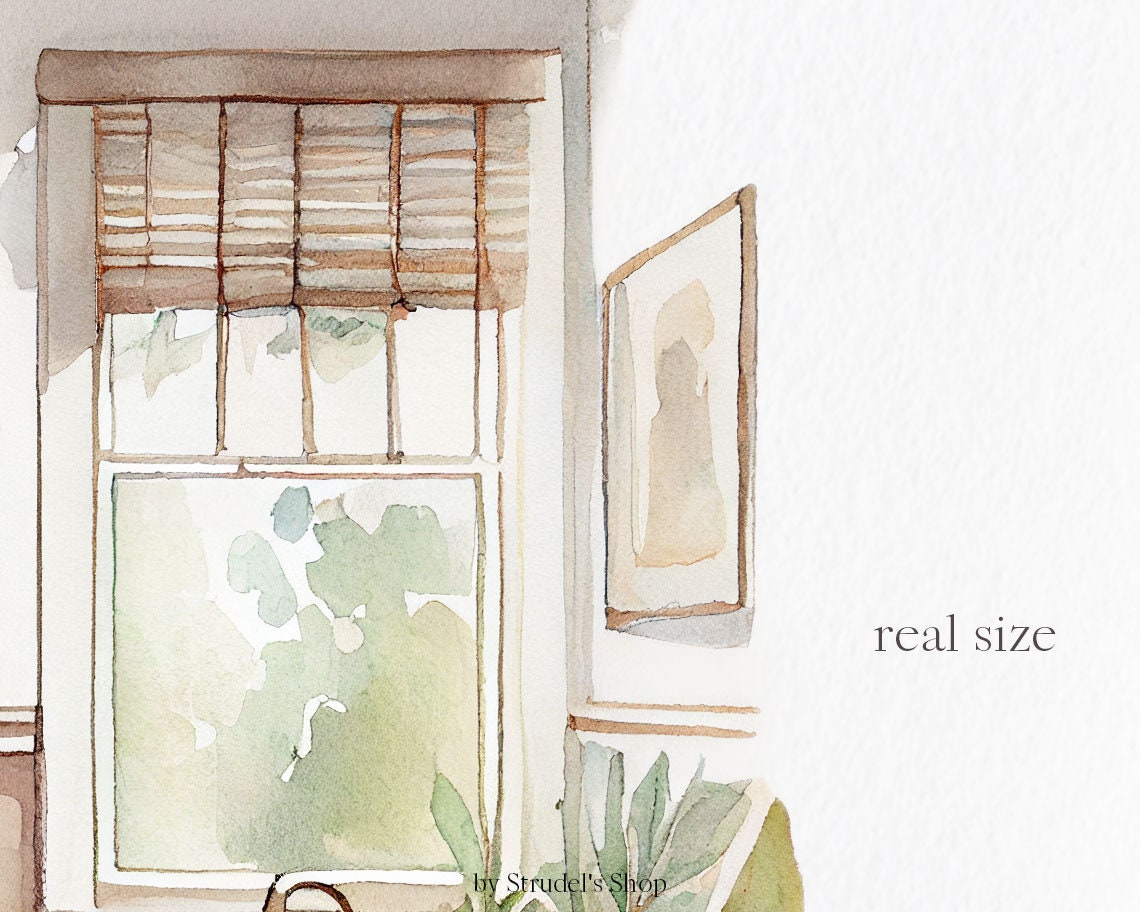 Cottagecore Bathroom Watercolor Clipart PNG Interior Rustic - Etsy