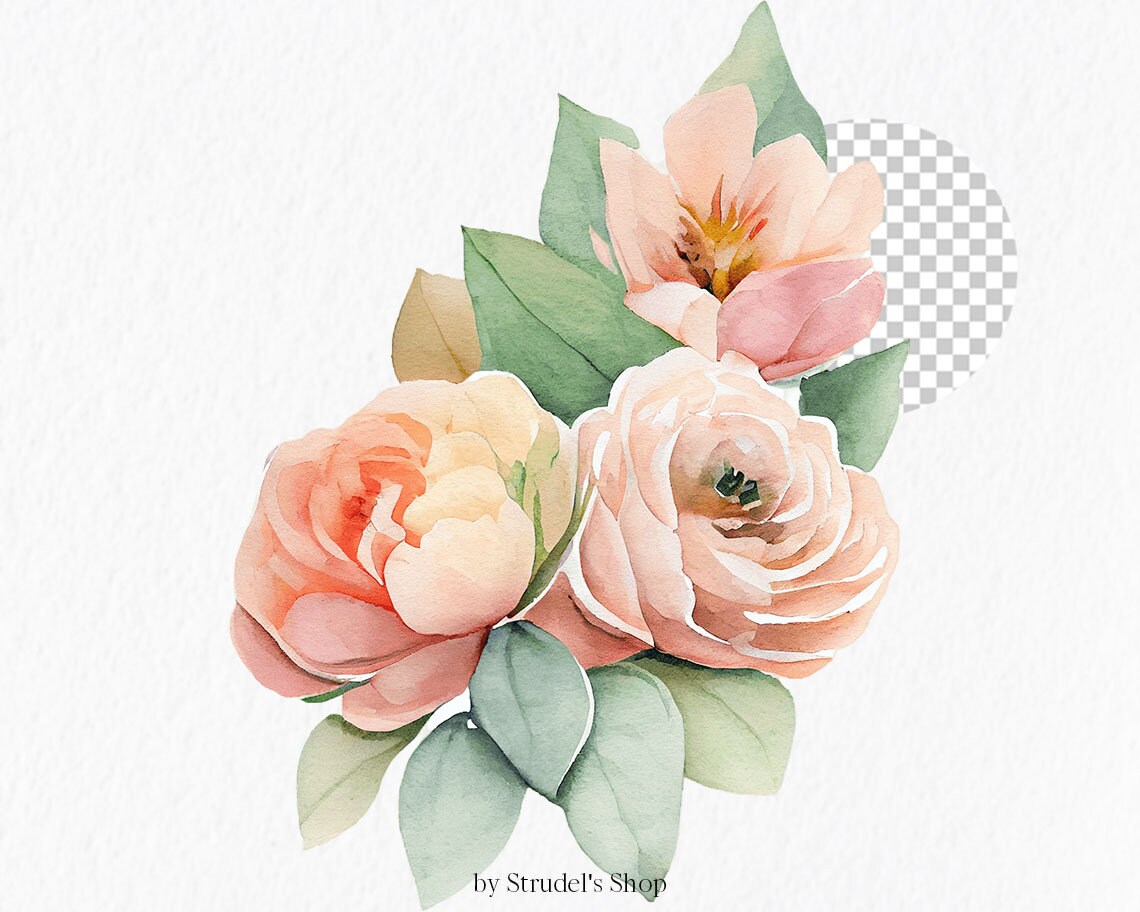 Pastel Flowers Watercolor Clipart PNG Invitation Clipart - Etsy