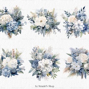 Dusty Blue Flowers Winter Clipart PNG #b201 - Etsy