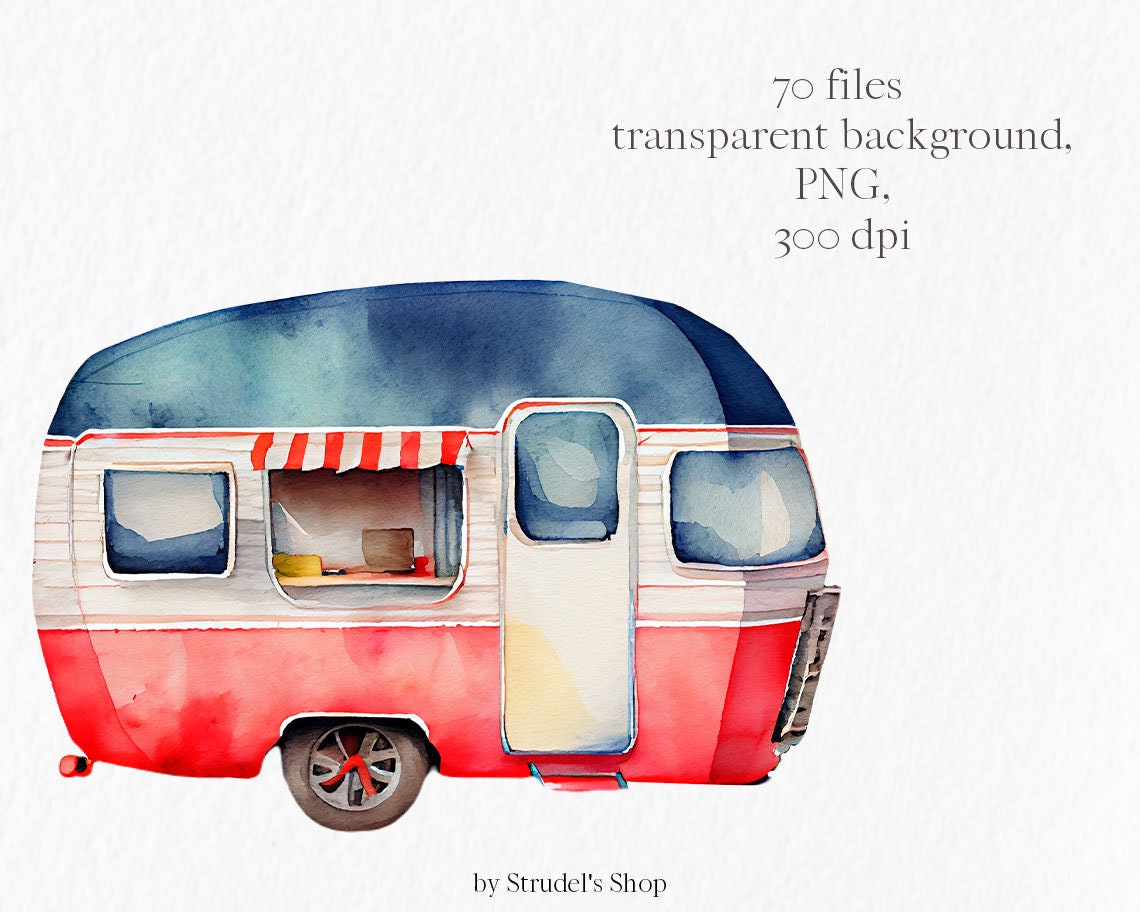 4th of July Watercolor Clipart PNG - Independence Day Camper Travel ...