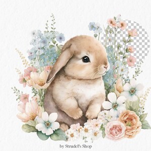 Flower Bunny Watercolor Clipart PNG Easter Bunny Easter - Etsy