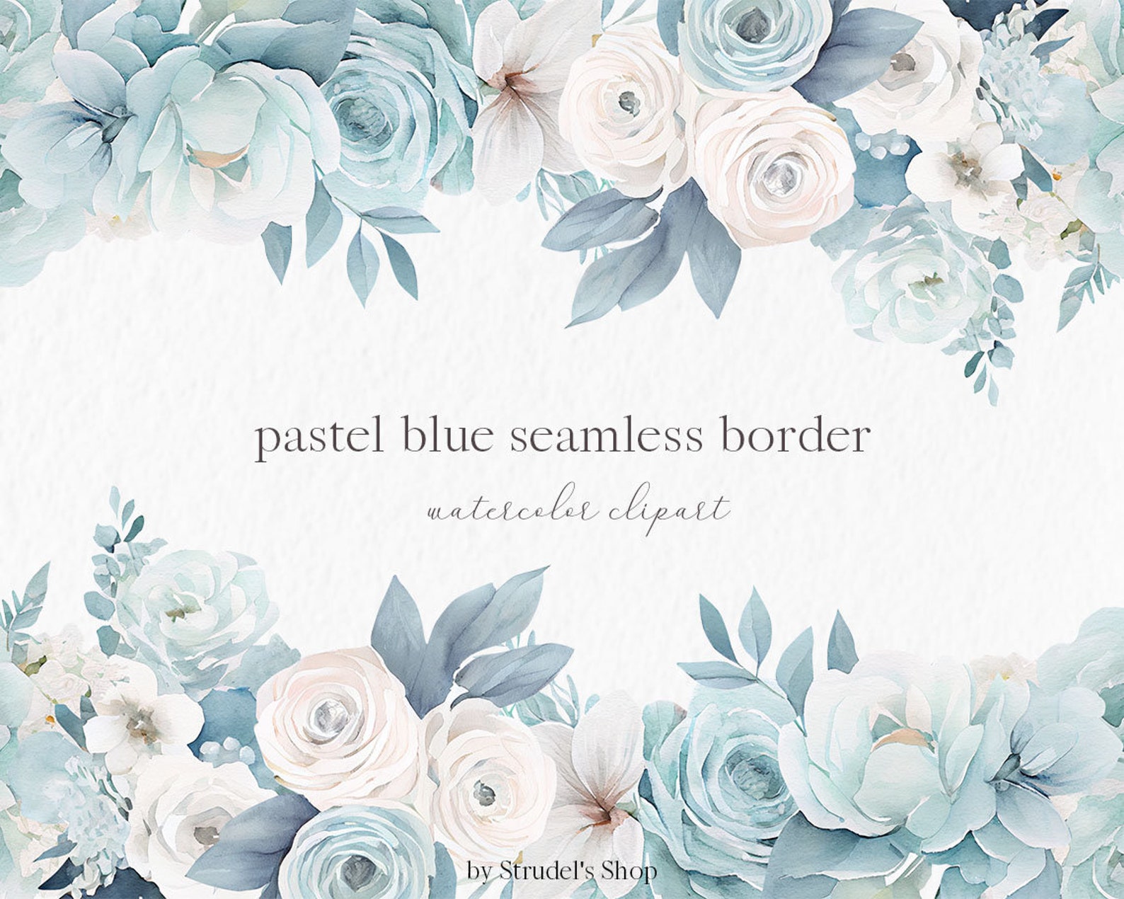 Dusty Blue Flower Seamless Border Watercolor Clipart PNG Floral Wedding ...
