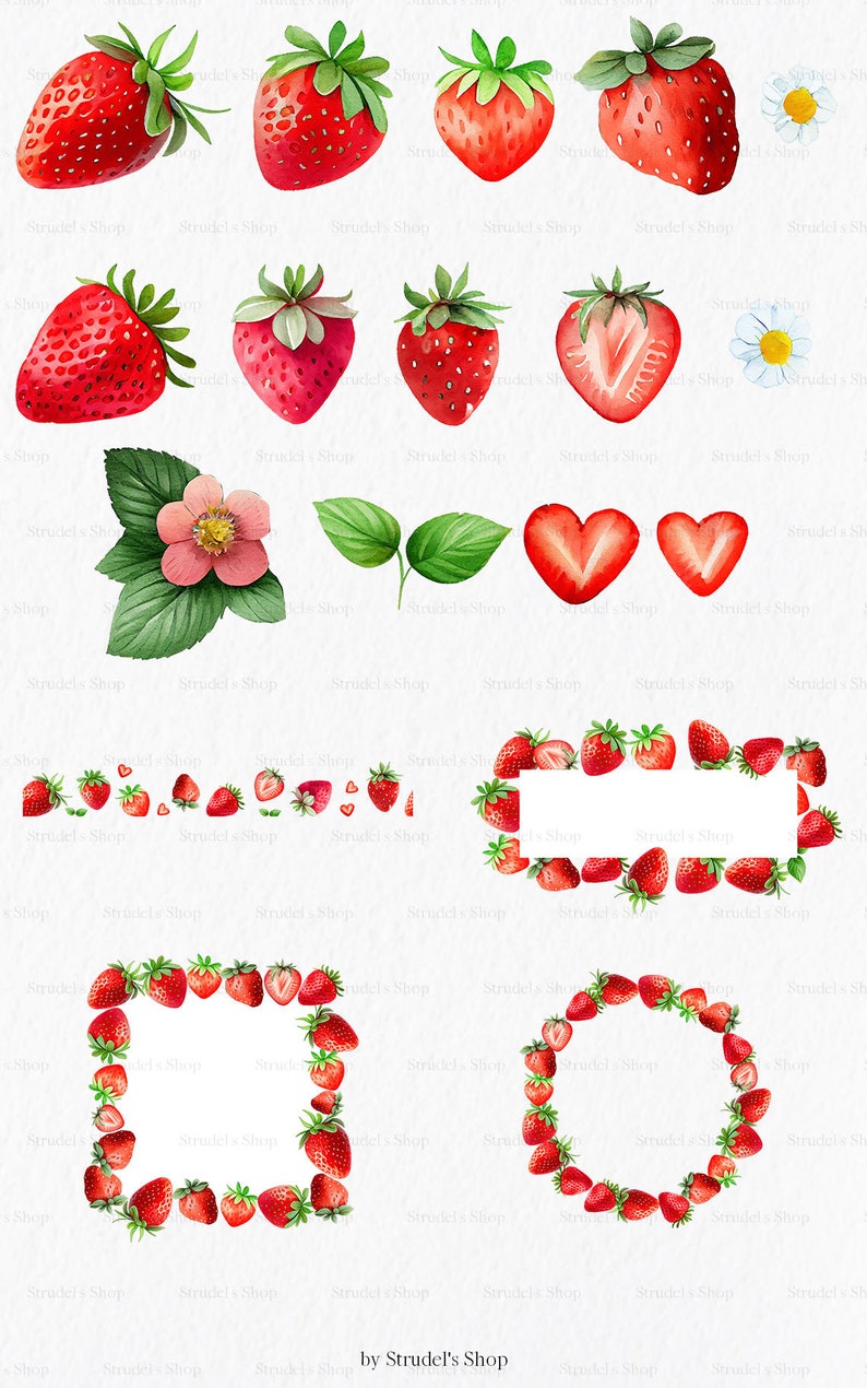 Strawberry Watercolor Clipart PNG Frame Border Wreath Summer - Etsy