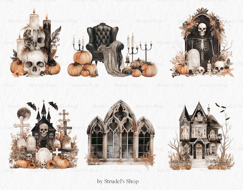 Retro Halloween Png Watercolor Clipart #b56 - Etsy