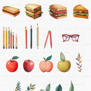 Back to School Watercolor Clipart PNG School Supplies - Etsy