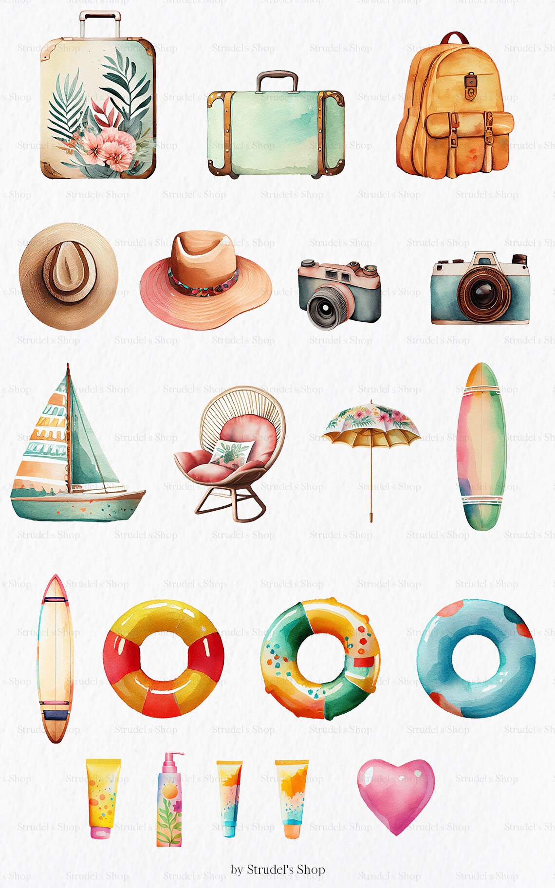 Summer Vacation Watercolor Clipart PNG Travel Palm Trees - Etsy