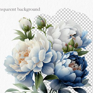 White Blue Peonies Bouquet, Seamless Border Watercolor Clipart PNG # ...