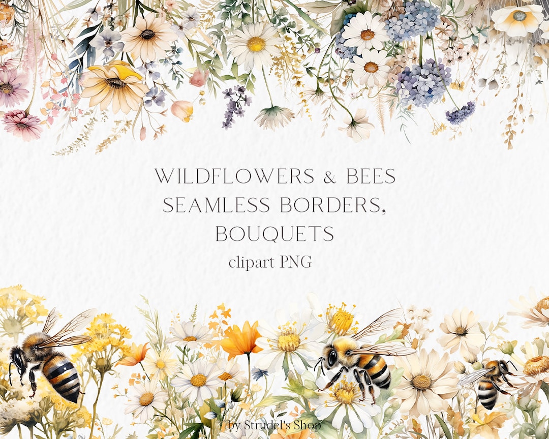 Wildflower Bouquet Bee Clipart - Flower Floral Watercolor PNG Seamless ...