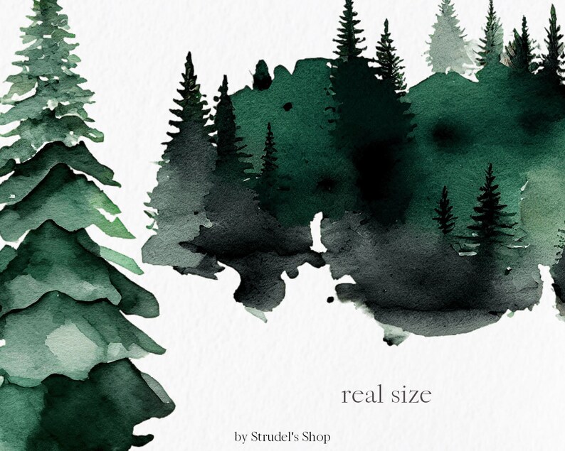 Forest Watercolor Clipart PNG Woodland Mountain Landscape - Etsy