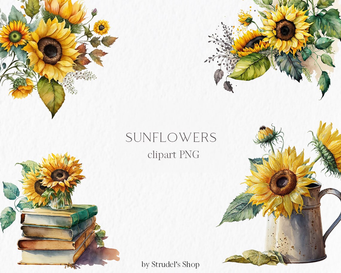 Sunflowers Watercolor Clipart PNG Summer Bouquet Sublimation - Etsy
