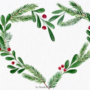 Christmas Heart Clipart PNG Watercolor Wreath Classic Christmas Floral ...