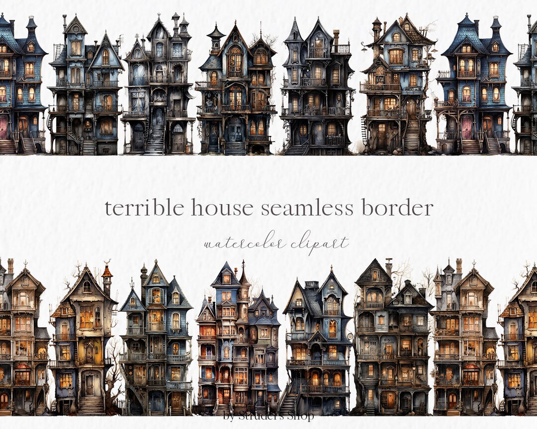 Spooky Seamless Border Watercolor Clipart PNG Halloween Background ...