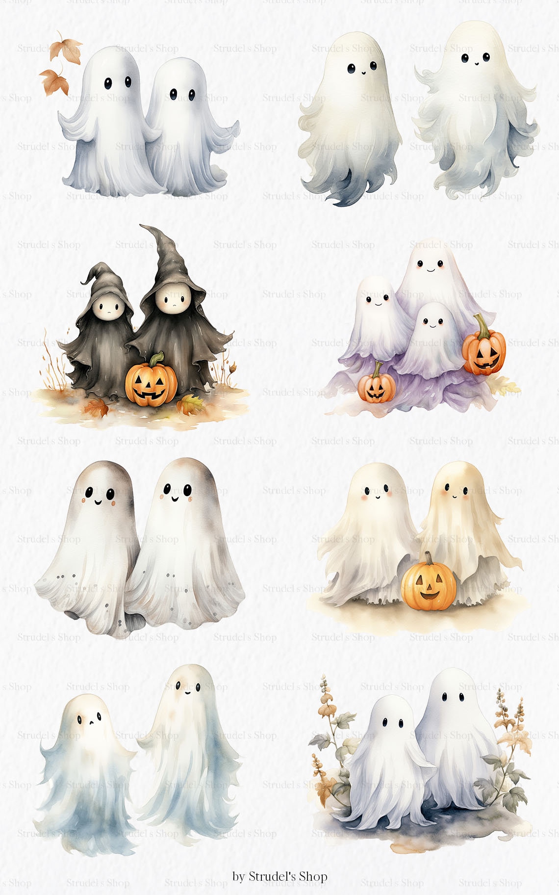 Ghosts Watercolor Clipart PNG Trick or Treat Halloween Cute - Etsy